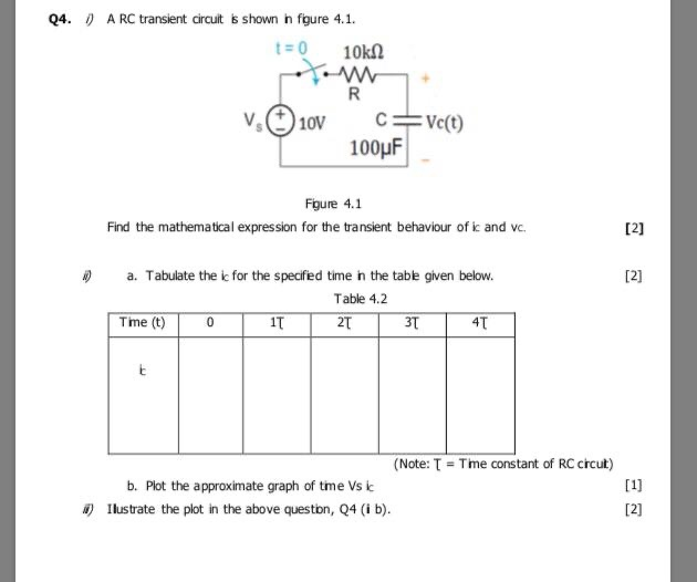 Solved Q4. 1 A RC transient circuit is shown in figure 4.1. | Chegg.com