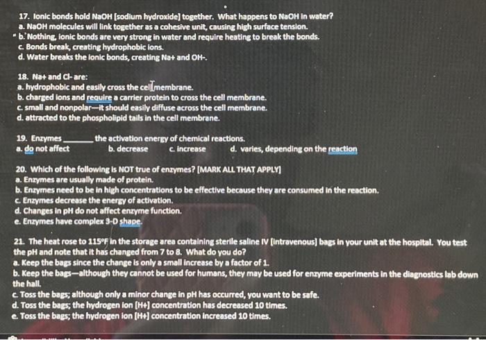 Solved 17. Ionic bonds hold WaOH [sodium hydroxide] | Chegg.com