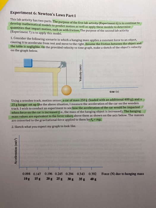 Solved Experiment 6: Newton's Laws Part I This lab activity | Chegg.com
