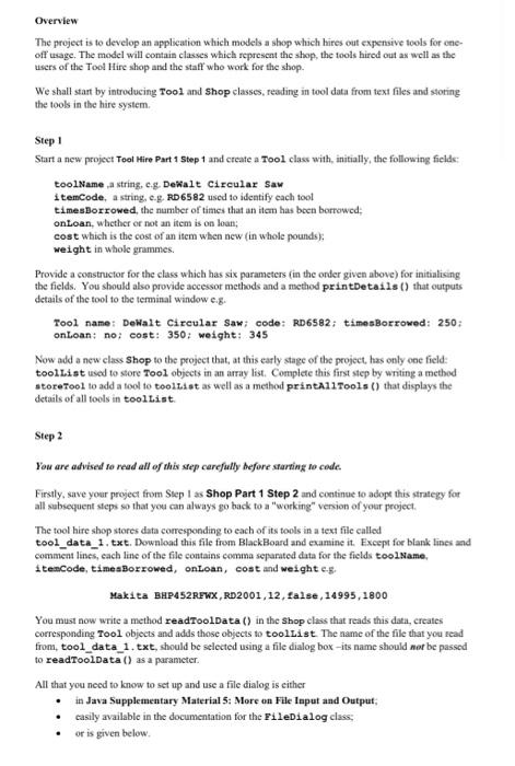 Solved Overview The project is to develop an application | Chegg.com