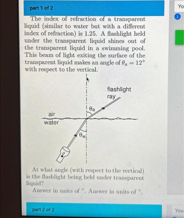 Solved part 1 of 2 The index of refraction of a transparent | Chegg.com