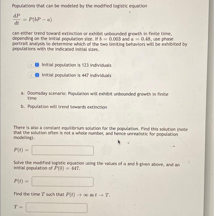 Solved Populations That Can Be Modeled By The Modified