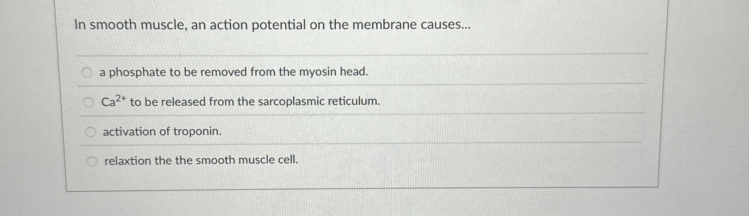 Solved In smooth muscle, an action potential on the membrane | Chegg.com