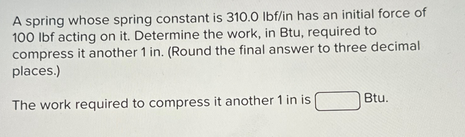 Solved A spring whose spring constant is 310.0lbf? ﻿in has | Chegg.com