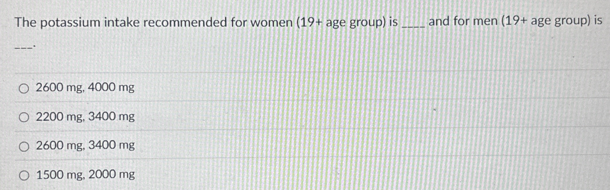 Solved The potassium intake recommended for women (19+ ﻿age | Chegg.com