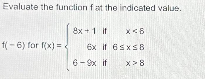 Evaluate The Function F At The Indicated Value F −6