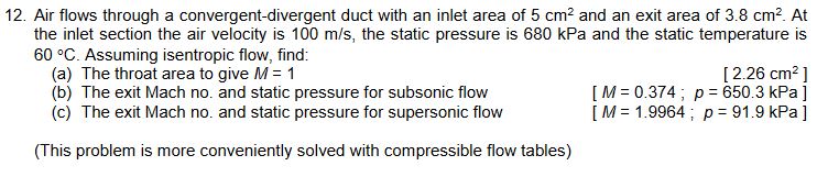 Solved Air flows through a convergent-divergent duct with an | Chegg.com