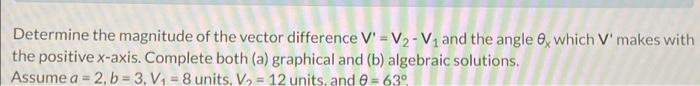 Solved Determine the magnitude of the vector difference V' = | Chegg.com