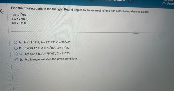 Solved Find the missing parts of the triangle. Round angles | Chegg.com