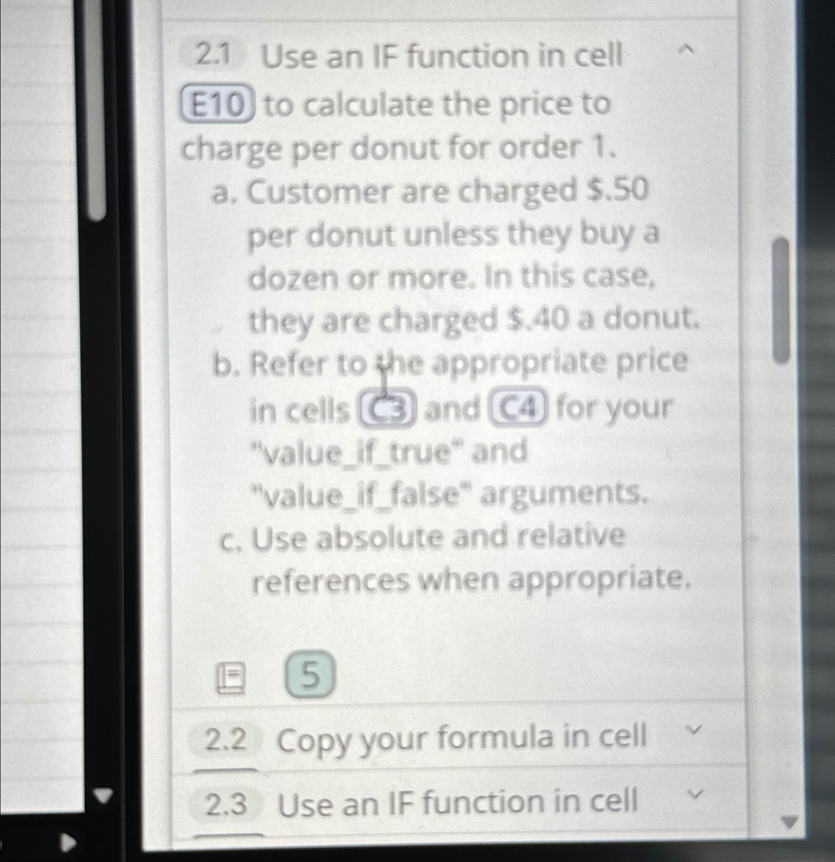 2.1 ﻿Use an IF function in cell E10) ﻿to calculate | Chegg.com