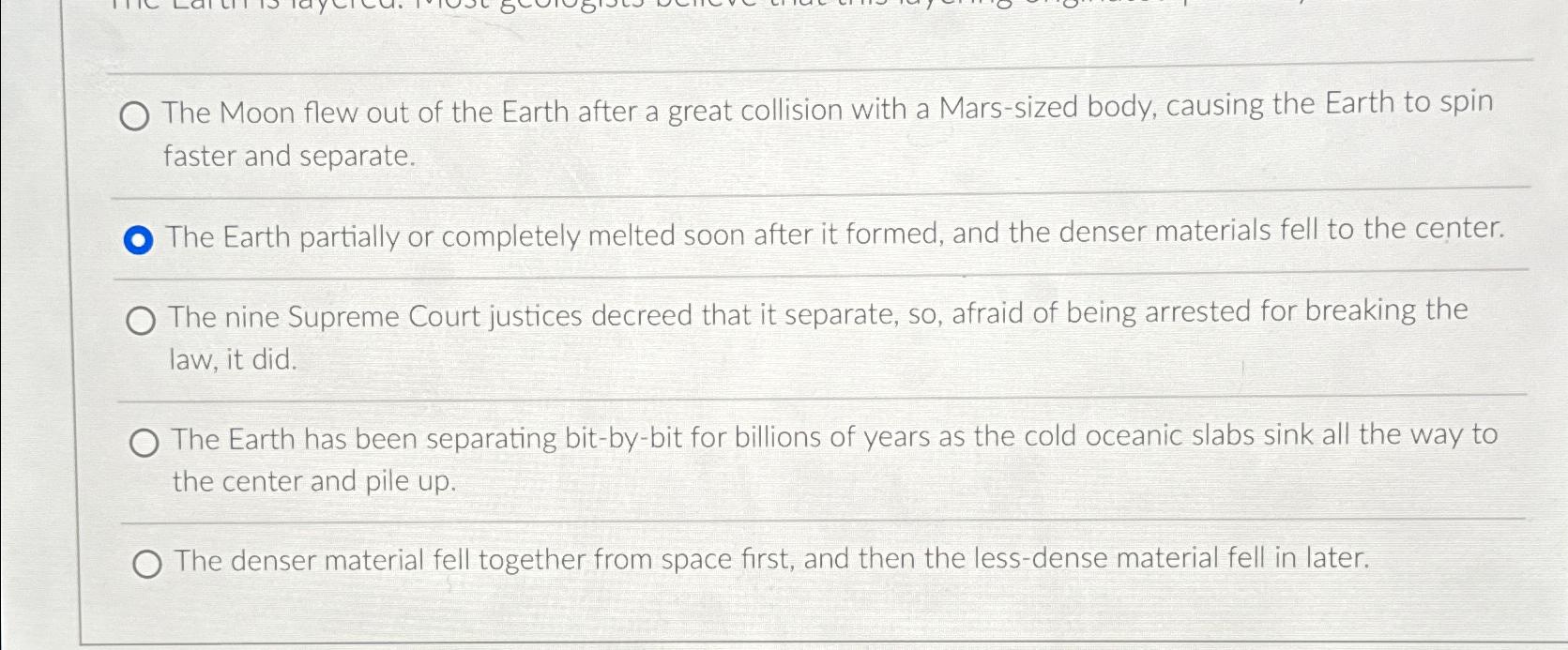 Solved The Moon flew out of the Earth after a great | Chegg.com