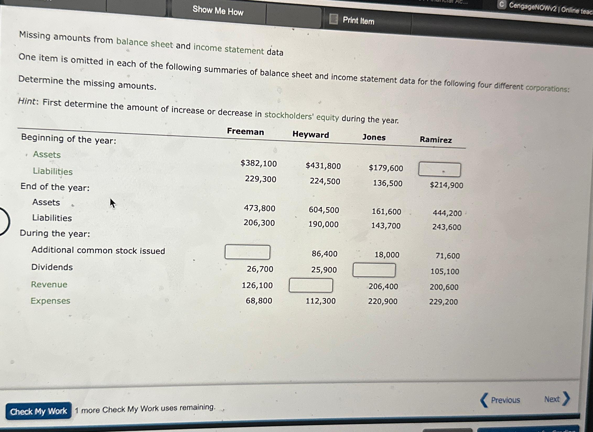 Solved Missing amounts from balance sheet and income | Chegg.com
