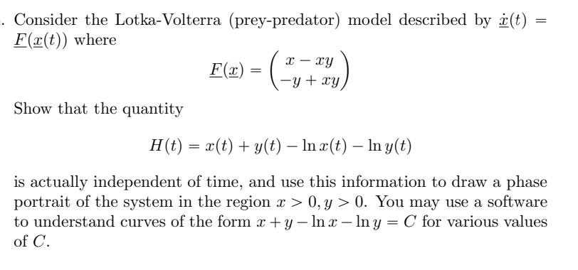 Solved Consider the Lotka-Volterra (prey-predator) model | Chegg.com