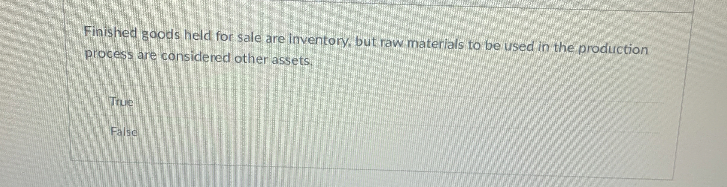 Solved Finished goods held for sale are inventory, but raw | Chegg.com
