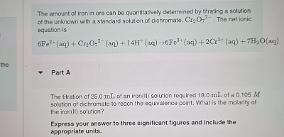 Solved The amount of iron in ore can be quantitatively | Chegg.com