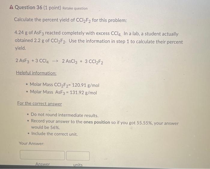 Solved Calculate the percent yield of CCl2 F2 for this | Chegg.com