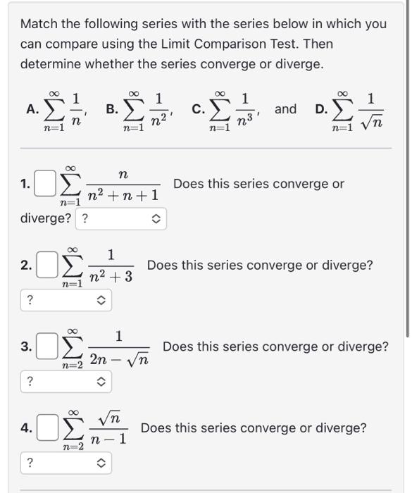 Solved Match the following series with the series below in | Chegg.com