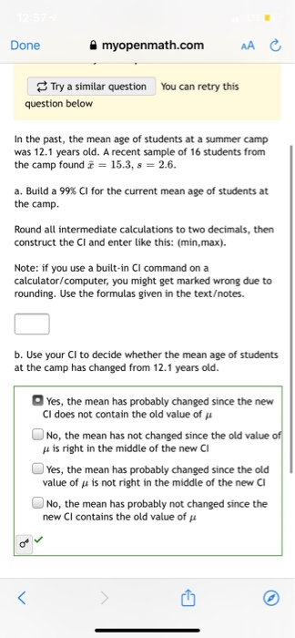 Solved ER Done myopenmath.com AA Try a similar question You | Chegg.com