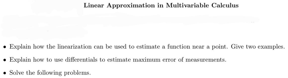 Solved Linear Approximation in Multivariable Calculus O | Chegg.com