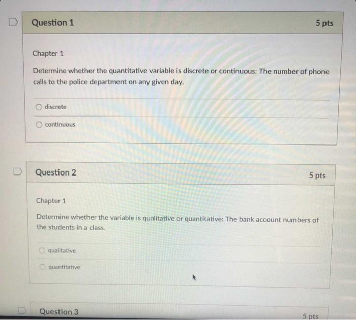 Solved Question 1 5 Pts Chapter 1 Determine Whether The 