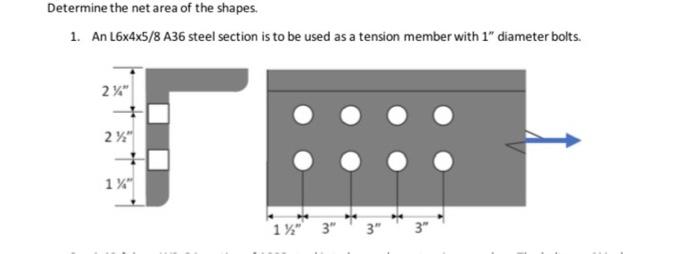 Determine the net area of the shapes. 1. An L×4×5/8 | Chegg.com