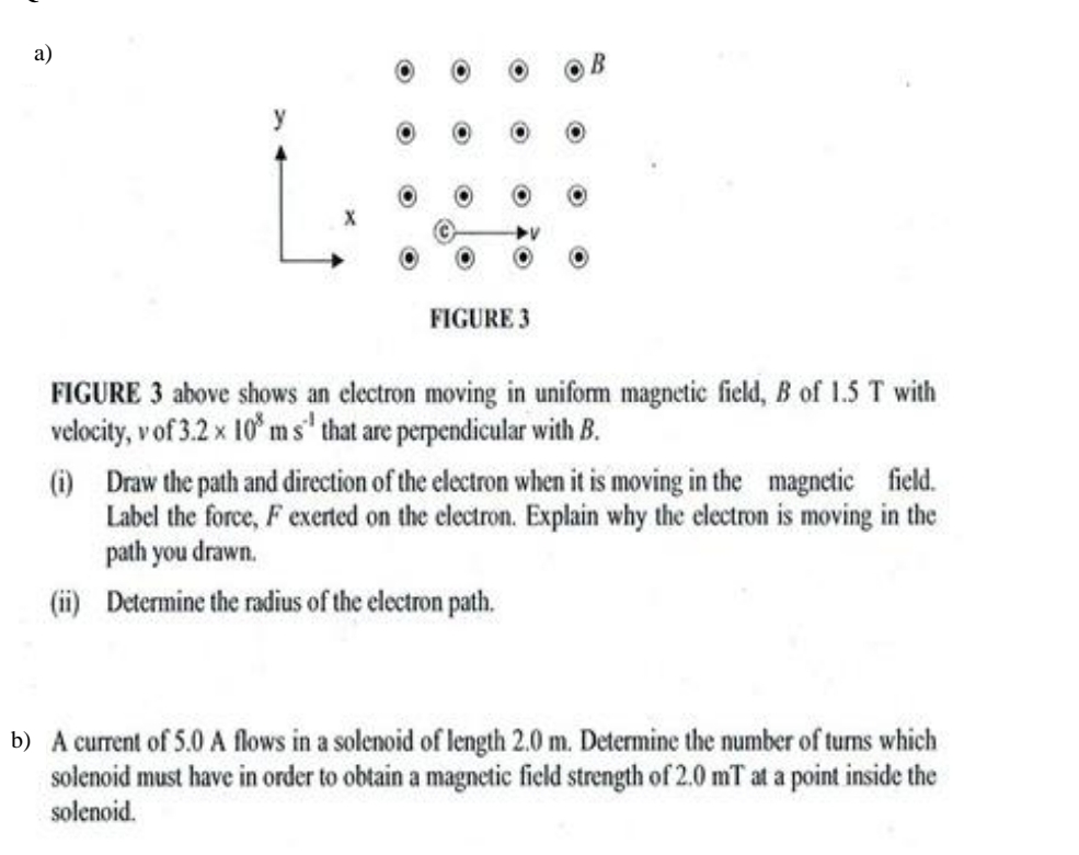 Solved a)FIGURE 3 ﻿above shows an electron moving in uniform | Chegg.com