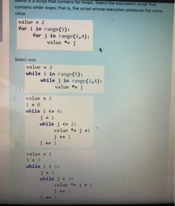 Solved 10W is a script that contains for-loops. Select the | Chegg.com