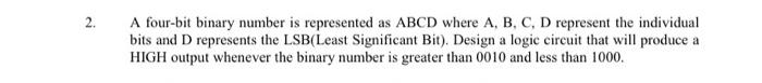 Solved A four-bit binary number is represented as ABCD where | Chegg.com