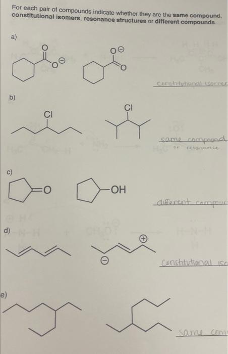 Solved For each pair of compounds indicate whether they are | Chegg.com