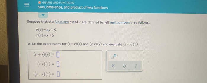 Solved O Graphs And Functions Sum Difference And Product