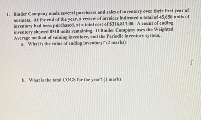 Solved 1. Binder Company made several purchases and sales of | Chegg.com