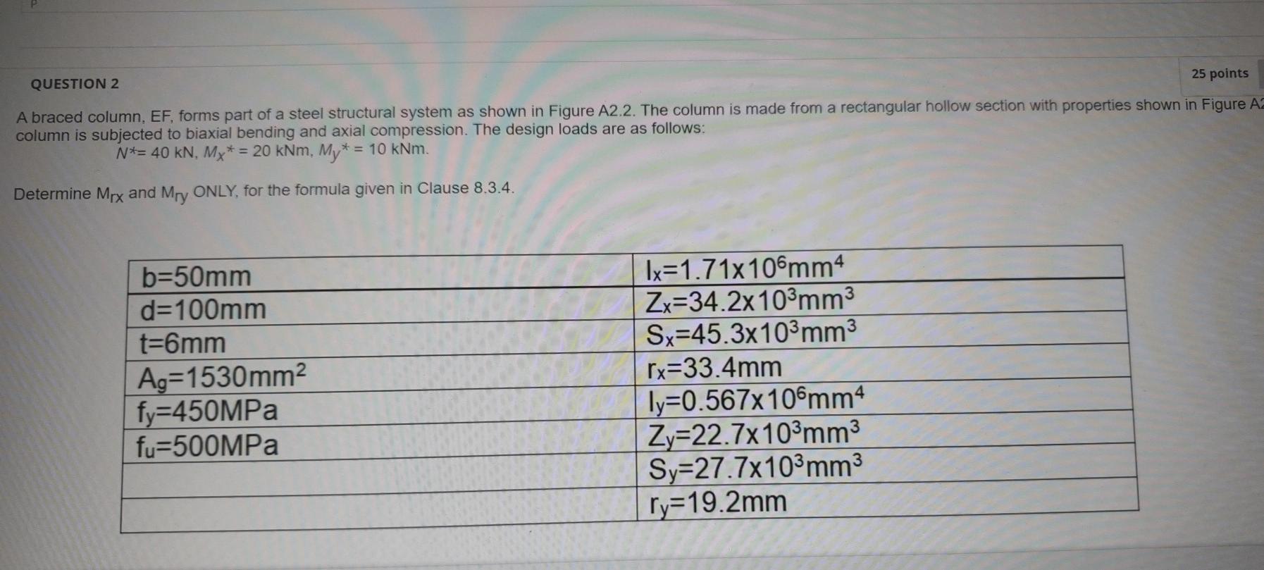 Solved QUESTION 2 25 points A braced column, EF, forms part | Chegg.com