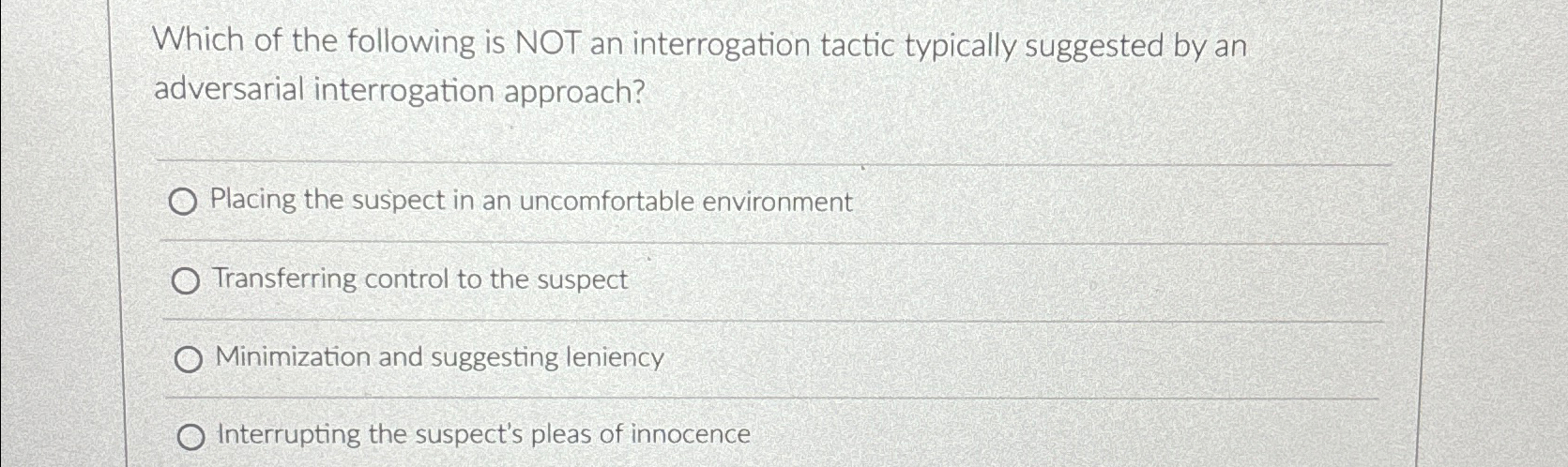 Solved Which of the following is NOT an interrogation tactic | Chegg.com