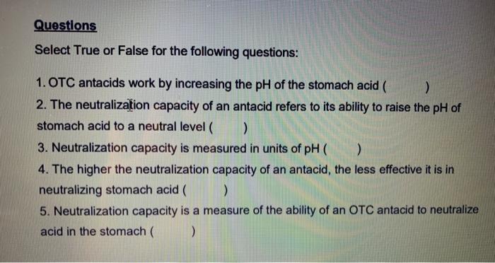 Solved Select True or False for the following questions: 1. | Chegg.com