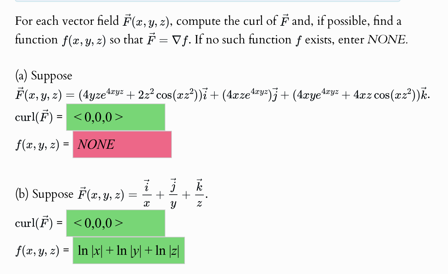 Solved For each vector field vec(F)(x,y,z), ﻿compute the | Chegg.com