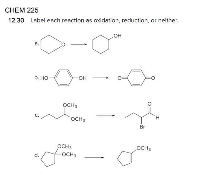 Solved CHEM 225 12.30 Label each reaction as oxidation, | Chegg.com