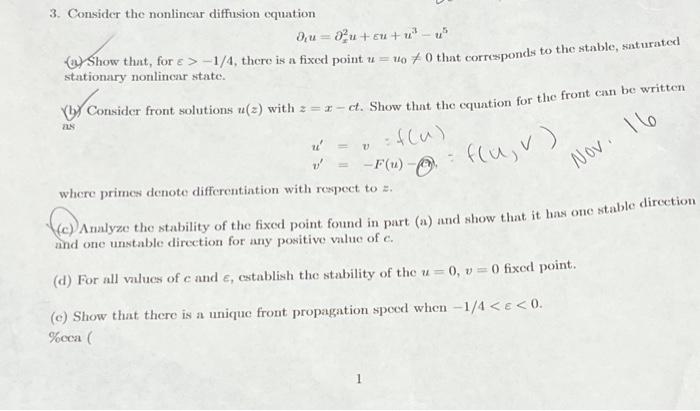 Solved 3. Consider the nonlincar diffusion equation | Chegg.com