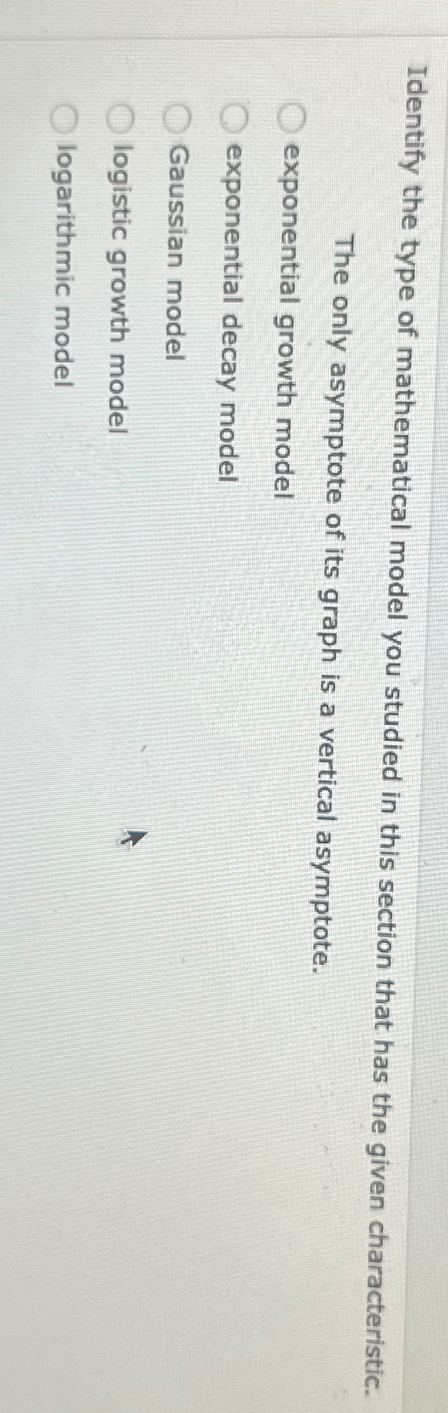 Solved Identify the type of mathematical model you studied | Chegg.com