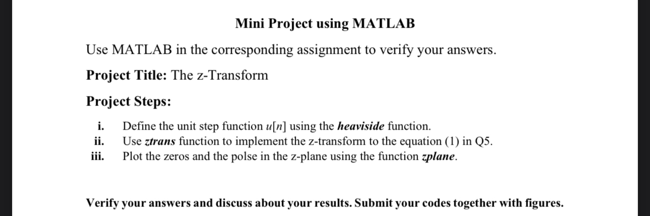 Solved Mini Project using MATLABUse MATLAB in the | Chegg.com