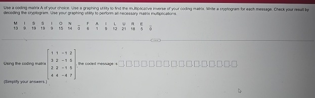 Solved Use a coding matrix A of your choice. Use a graphing | Chegg.com