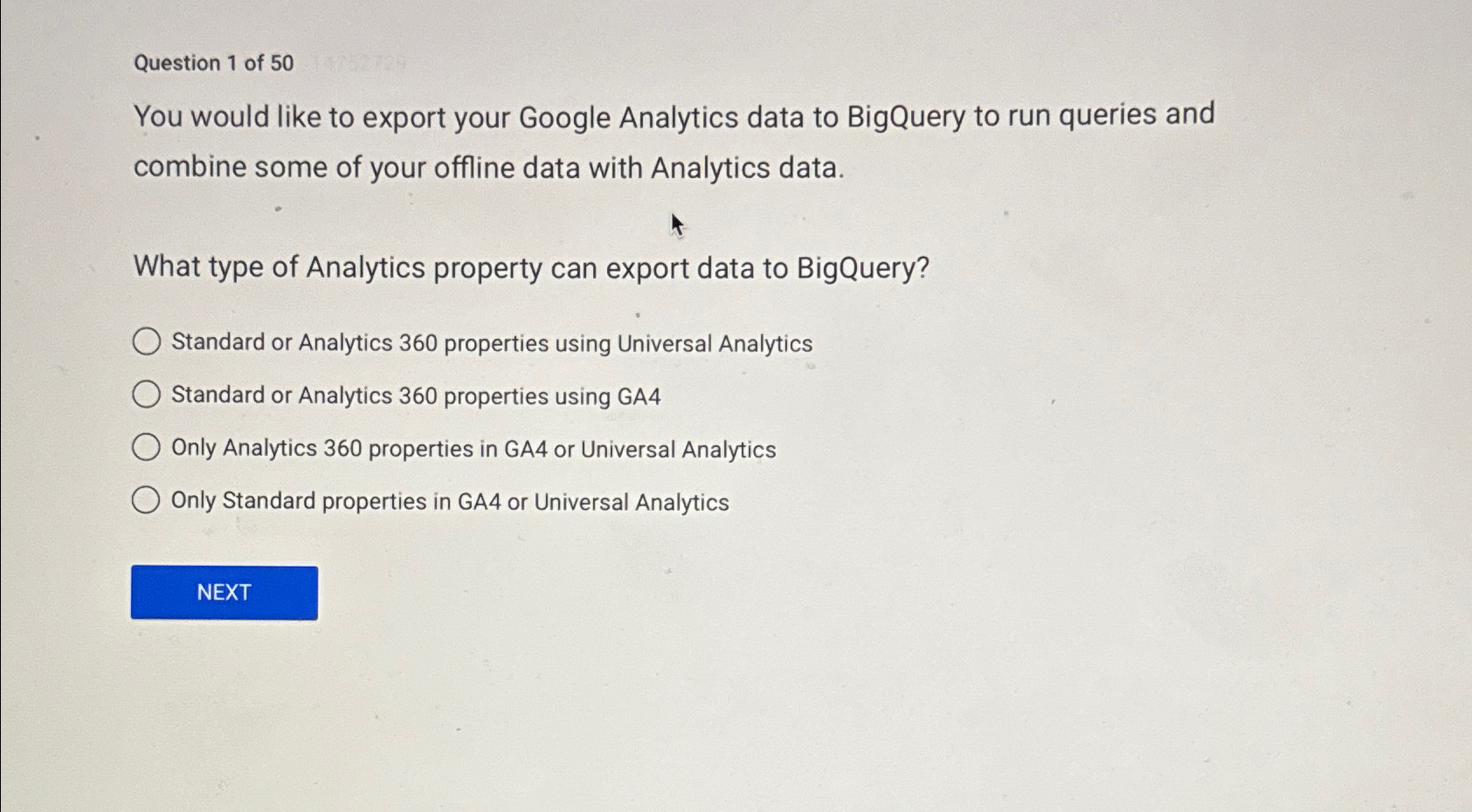 Solved Question 1 ﻿of 50You would like to export your Google | Chegg.com