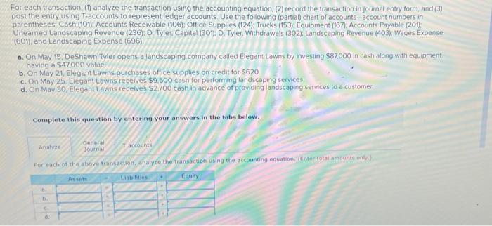Solved For each transaction (1) analyze the transaction | Chegg.com