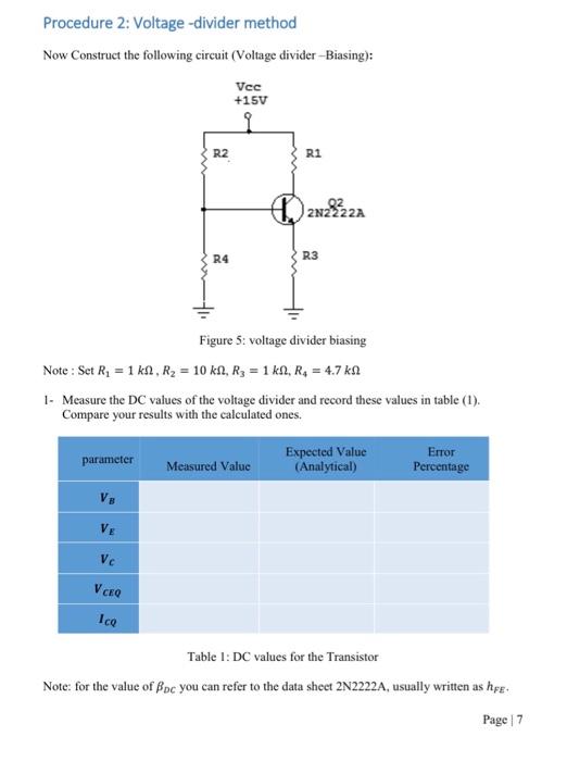 Solved Procedure 2: Voltage -divider method Now Construct | Chegg.com