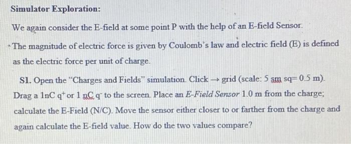 Solved The Electric Field Simulator Exploration: The | Chegg.com