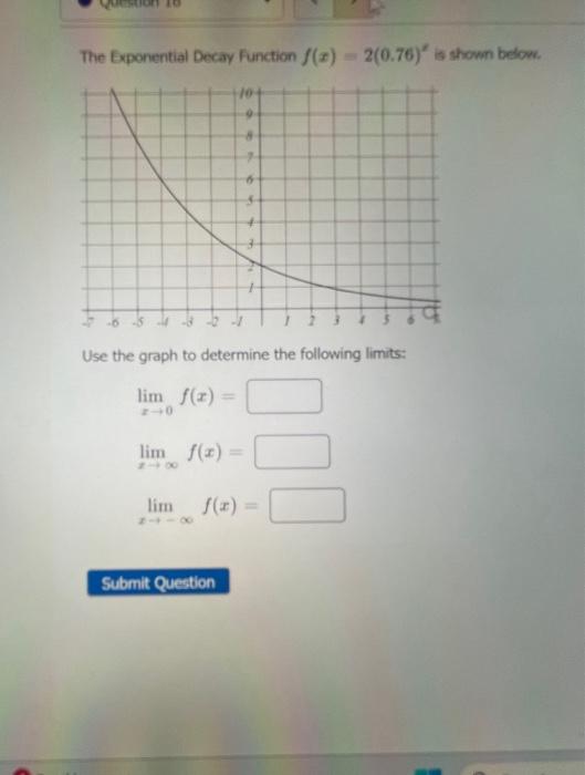 Solved The Exponential Decay function f(x)=2(0.76)2 is shown | Chegg.com