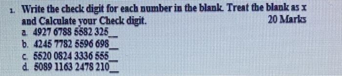 Solved 1. Write the check digit for each number in the | Chegg.com