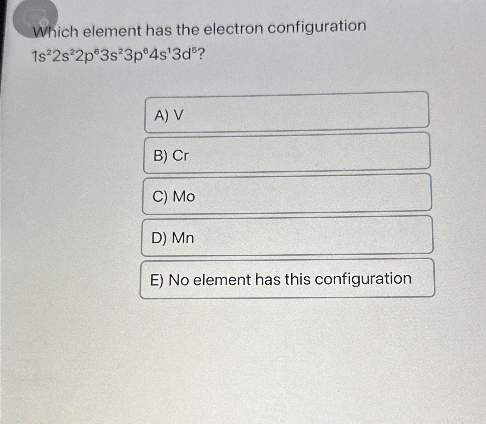 Solved Which element has the electron configuration | Chegg.com