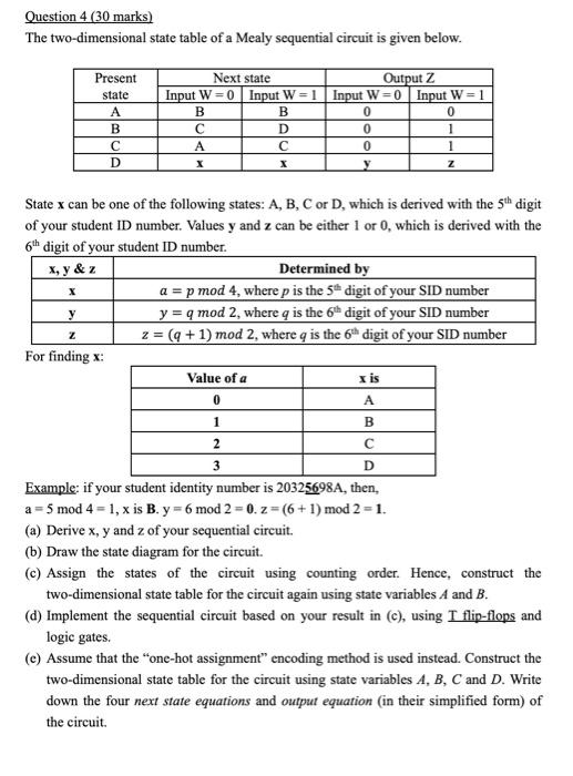 Solved Question 4 (30 marks) The two-dimensional state table | Chegg.com