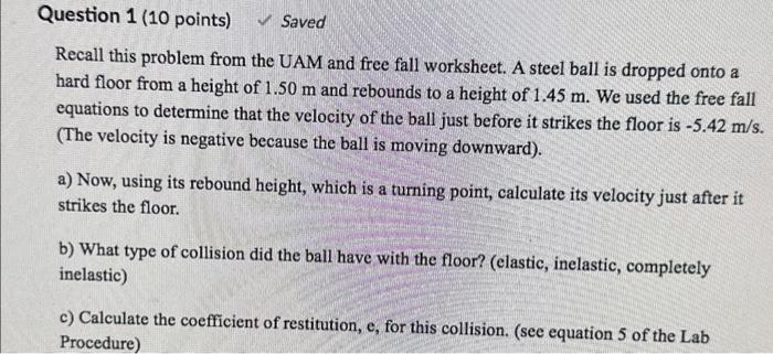 Solved Recall this problem from the UAM and free fall | Chegg.com