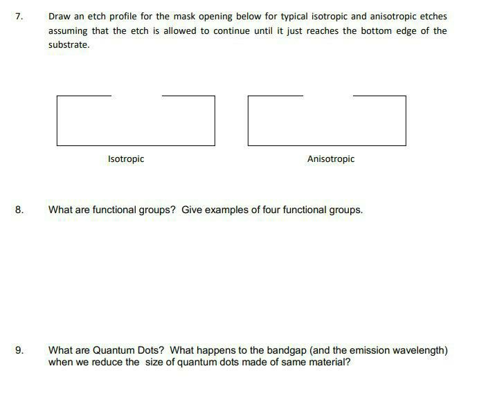 Solved 7. Draw an etch profile for the mask opening below | Chegg.com
